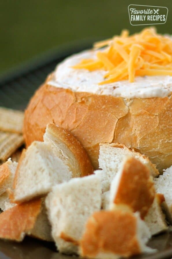 Hot Bacon Cheese Bread Bowl Dip (Only 6 Ingredients)